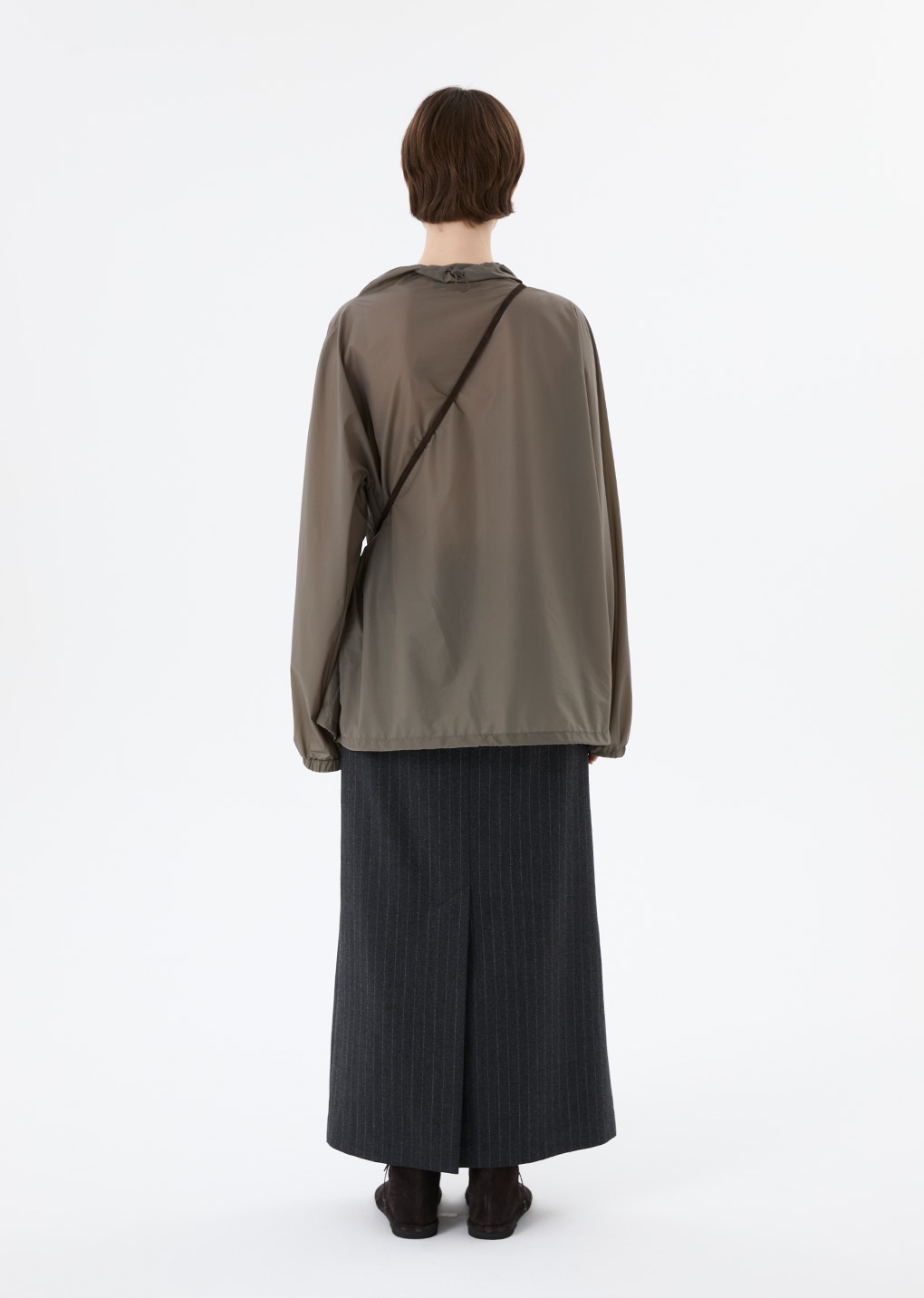 sheer nylon cowl neck anorak, grey - 아모멘토