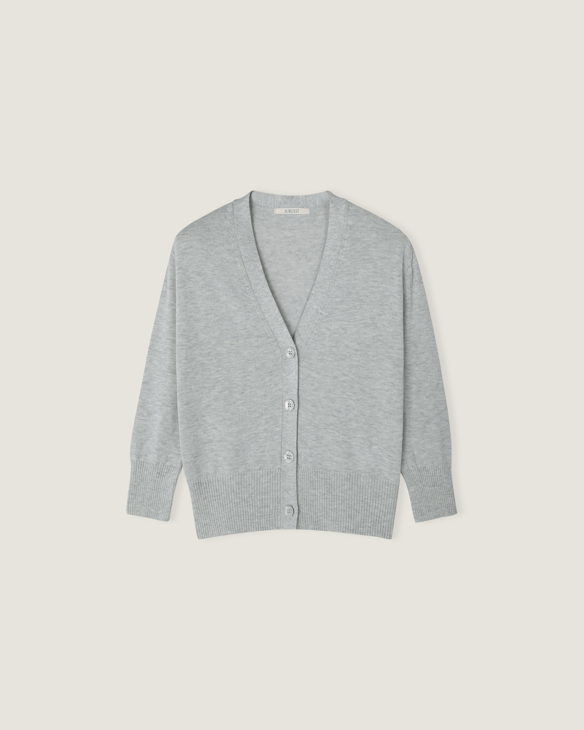 Petal V-Neck Cardigan - Melange Grey - AUBEZEST