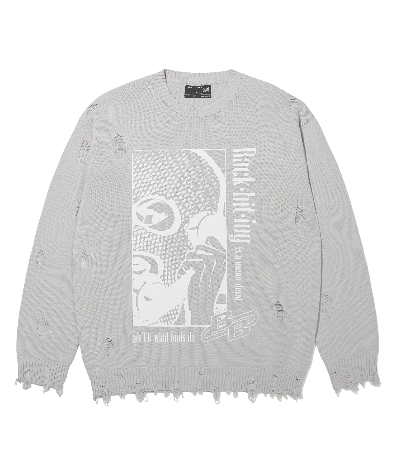 BB DAMAGED KNIT SWEATER - GREY - Brownbreath Online Store