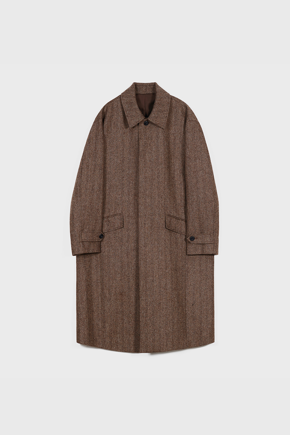 [Abraham Moon] Wool Mac Coat (Herringbone Brown) - OURSCOPE