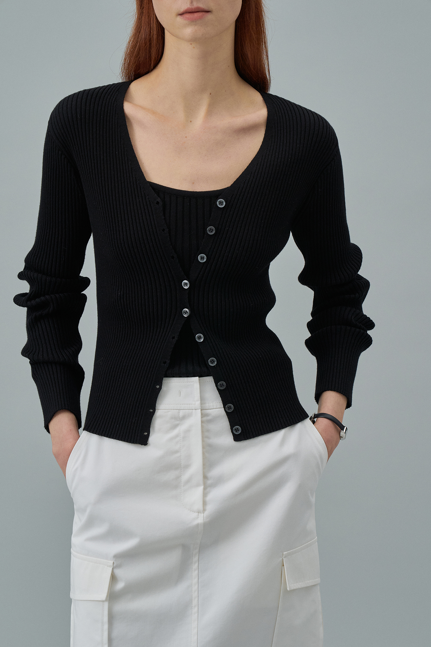 V-neck Ribbed Cardigan