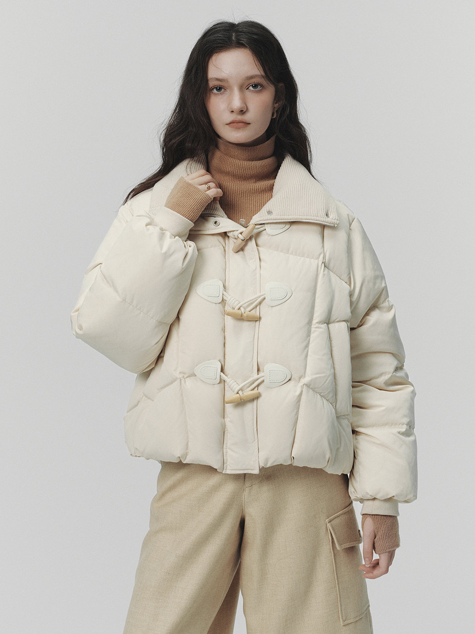 ELROY duckdown knit collar short padding_ivory - 르니나