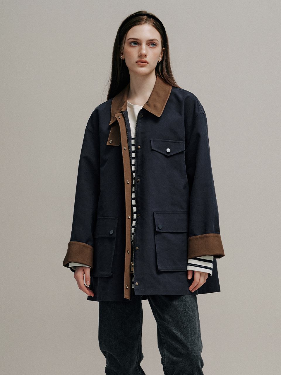 EPOQUE cotton half jacket_navy - 르니나