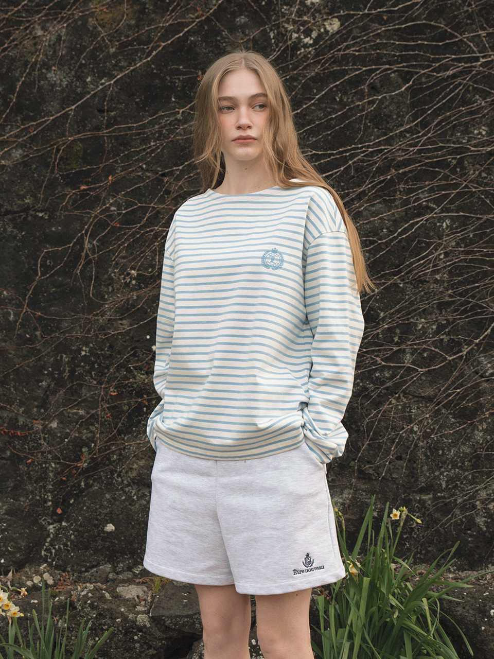 ERICA embroidery stripe T-shirt_sky blue - 르니나