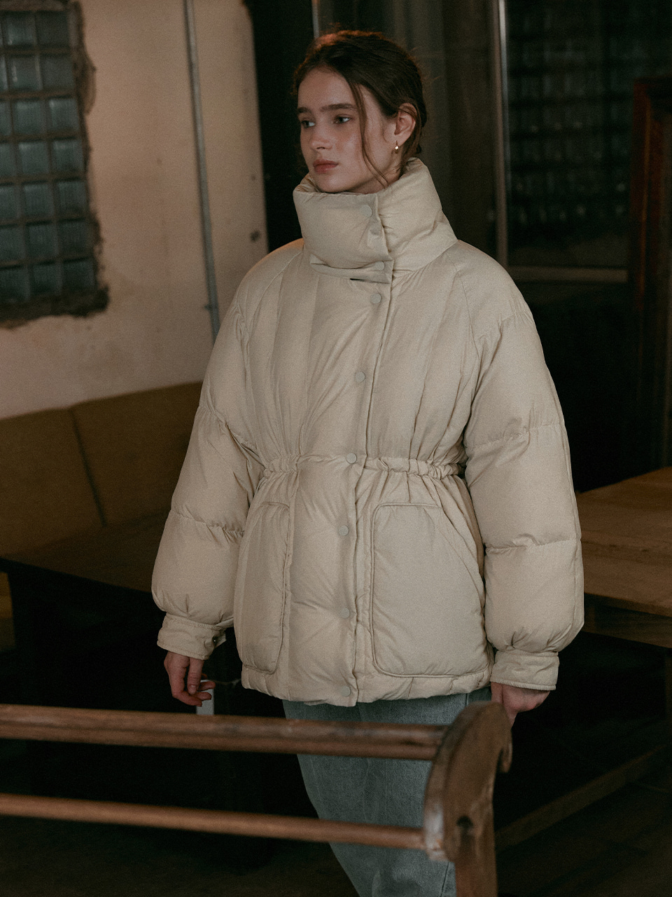 르니나 | JADE stand collar down padding ivory