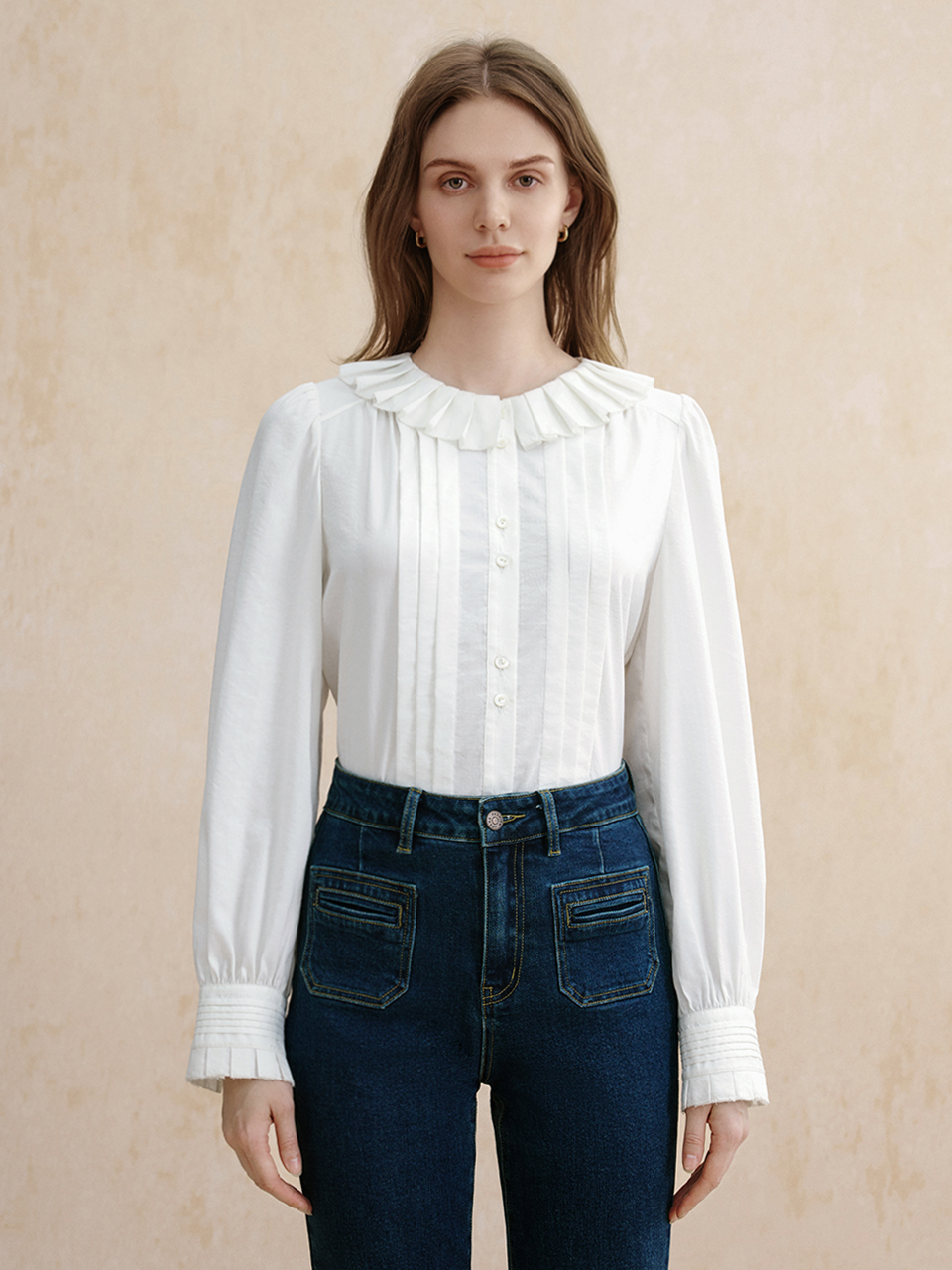 HEATHER ruffle neck shirt_white - 르니나