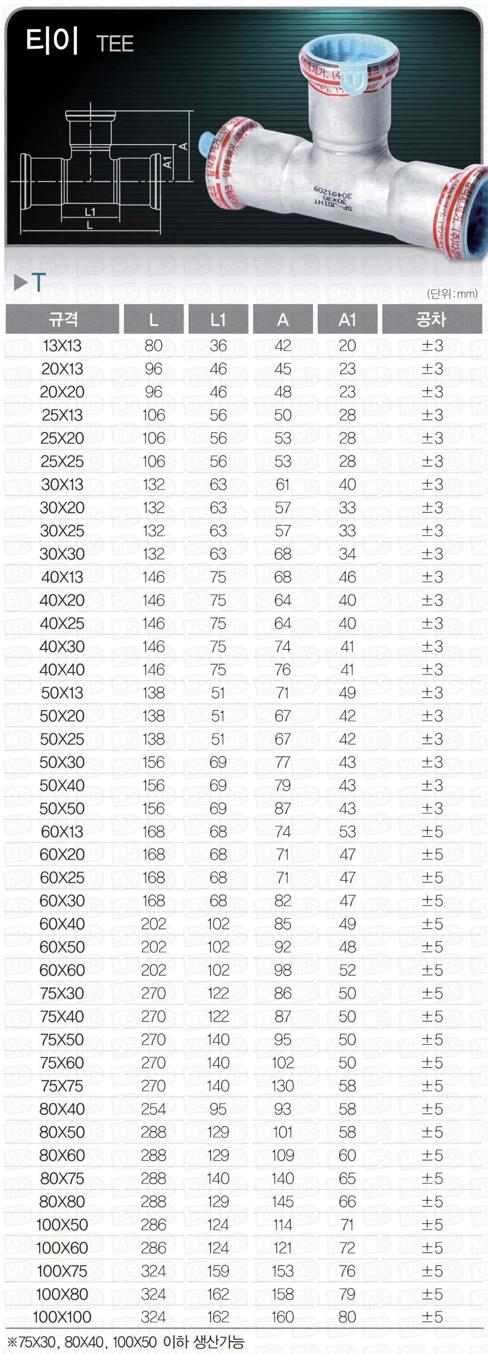 SR SP조인트 스텐 압착 몰코 이중링 티(STS K-TYPE)