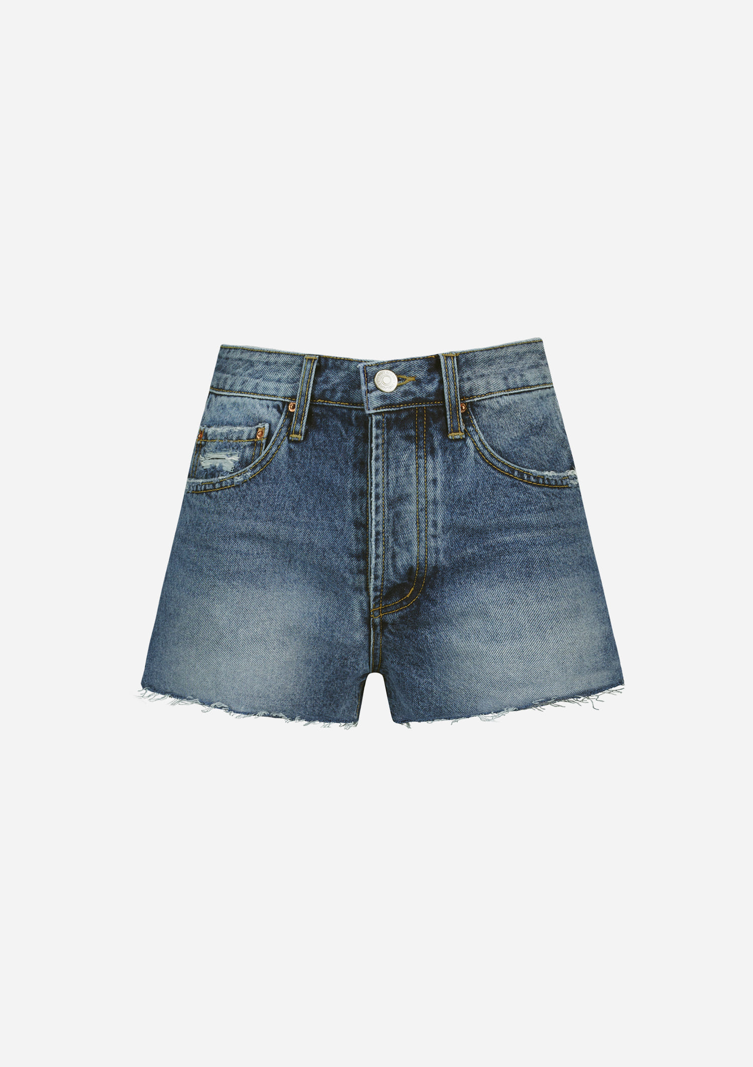 Middle blue button denim shorts - THELAURENT