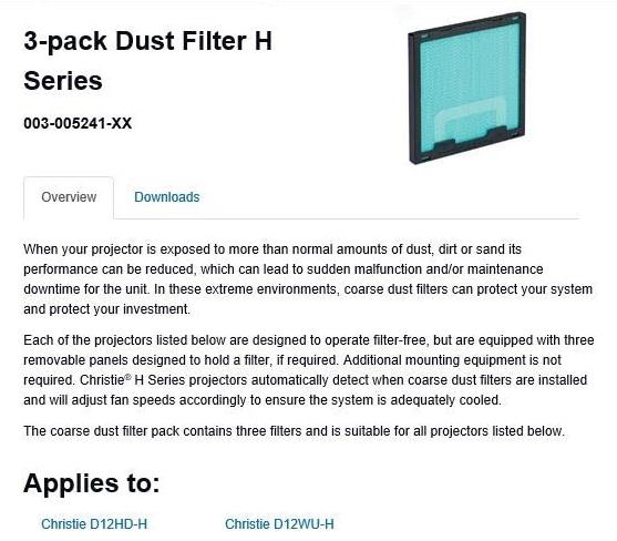 CHRISTIE 3-Pack Dust Filter H Series - 더원테크
