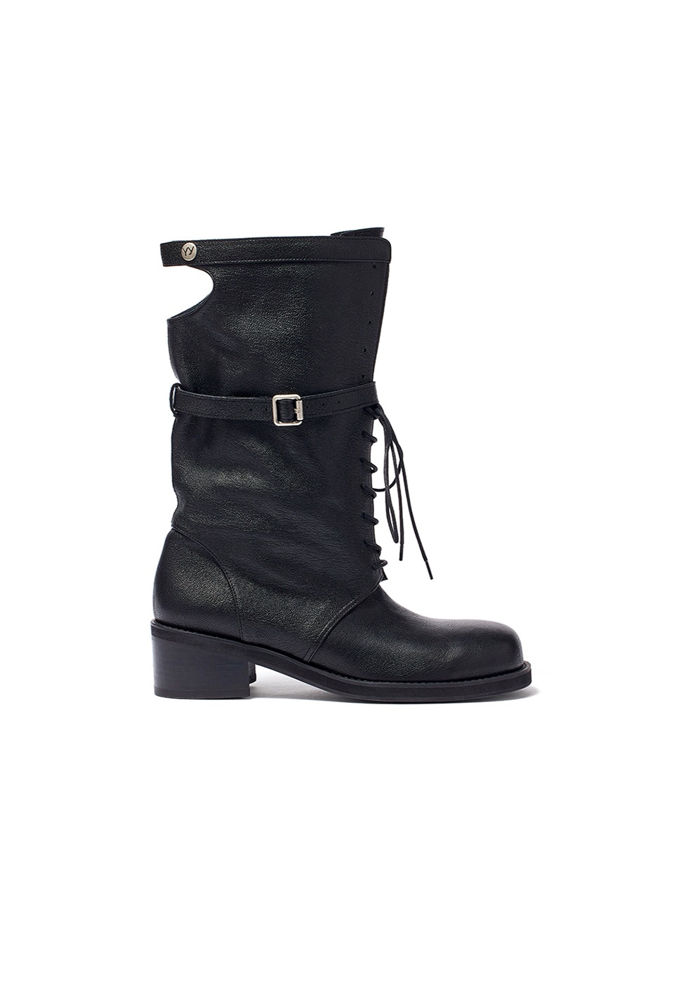 LACE UP CUT-OUT BOOTS, BLACK
